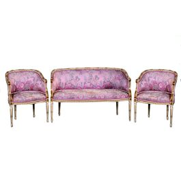 1215-Tresillo estilo Luis XVI en madera lacada en blanco con detalles ...