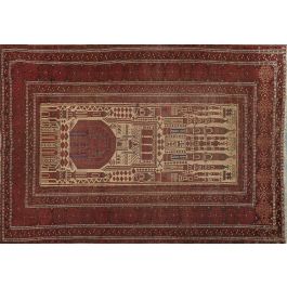 516-Alfombra persa con campo color amarillo y representación de ...