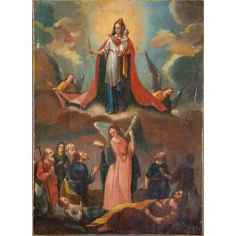 2382-Icono, c. 1850. “Virgen María como intercesora” Pintado al temple ...