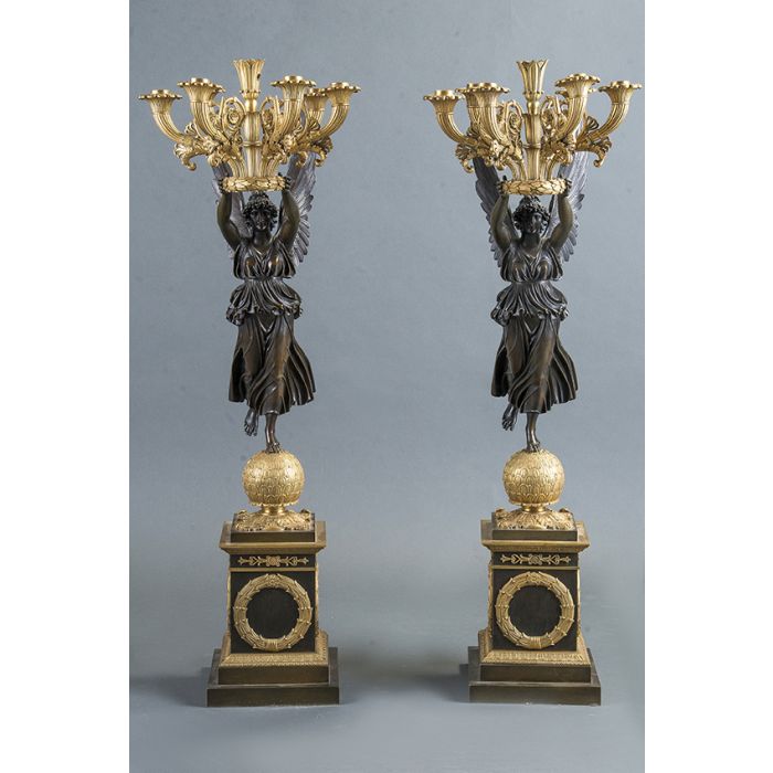 614-Importantes candelabros franceses época Imperio. c. 1850. en bronce ...