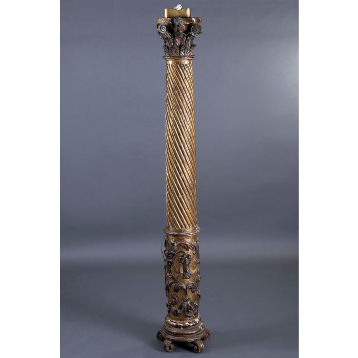 676-Columna barroca S. XVII en madera tallada. policromada y ...