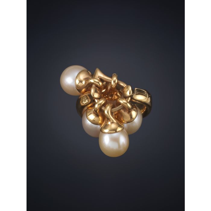 431-SORTIJA RACIMO DE PERLAS CULTIVADAS DE DIFERENTES COLORES TIPO PERA ...