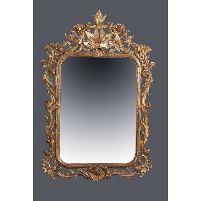 1117-Espejo rectangular estilo rococó con marco calado en madera ...
