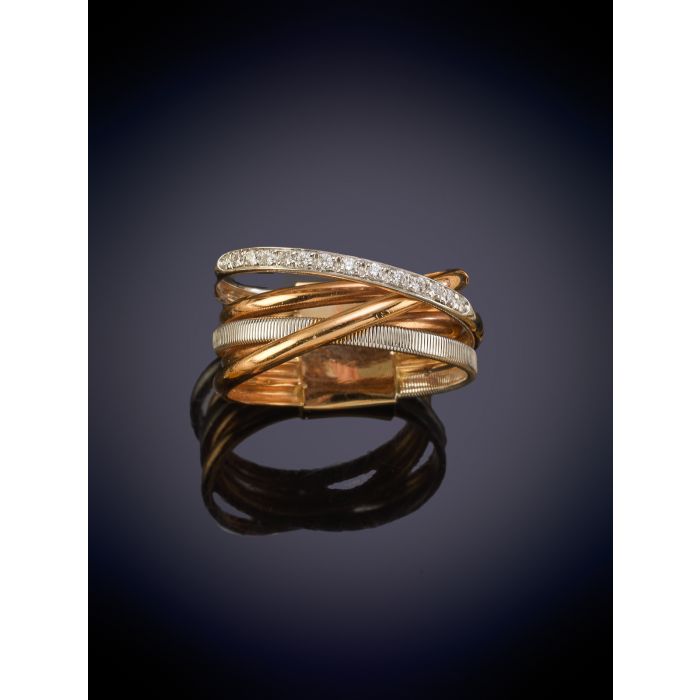 114-ELEGANTE SORTIJA ANCHA CON VARIAS HILERAS UNA DE ELLAS CON FRENTE ...