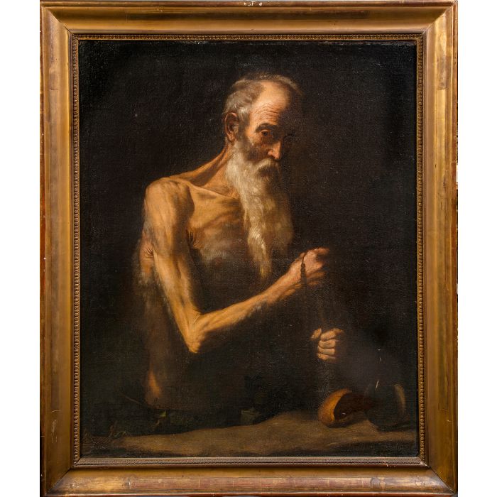 779-SEGUIDOR DE JOSÉ DE RIBERA, S.XVII San Onofre Óleo sobre lienzo. En ángulo inferior derecho ...