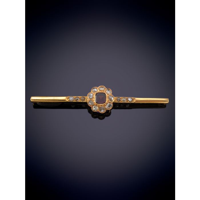 335-SENCILLO ADEREZO DE PENDIENTES Y BROCHE BARRA CIRCA 1850 DECORADO ...