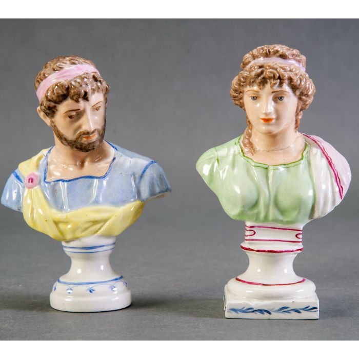 1340-Pareja de bustos masculino y femenino en porcelana esmaltada del ...
