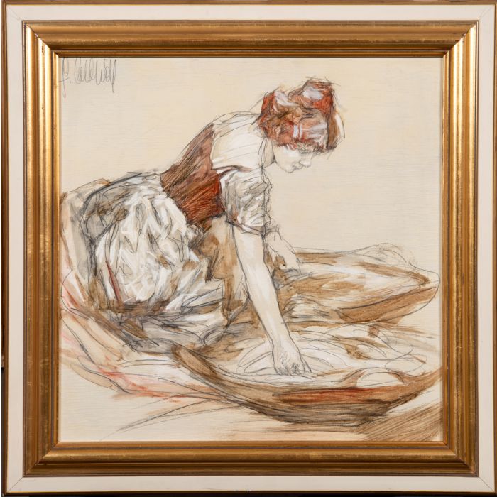 422-FERNANDO CALDERÓN (Santander 1928-2003) Pescadora" Acrílico y lápiz ...