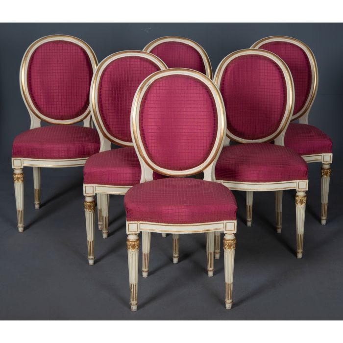 442-Juego de seis sillas estilo Luis XVI en madera pintada en blanco ...